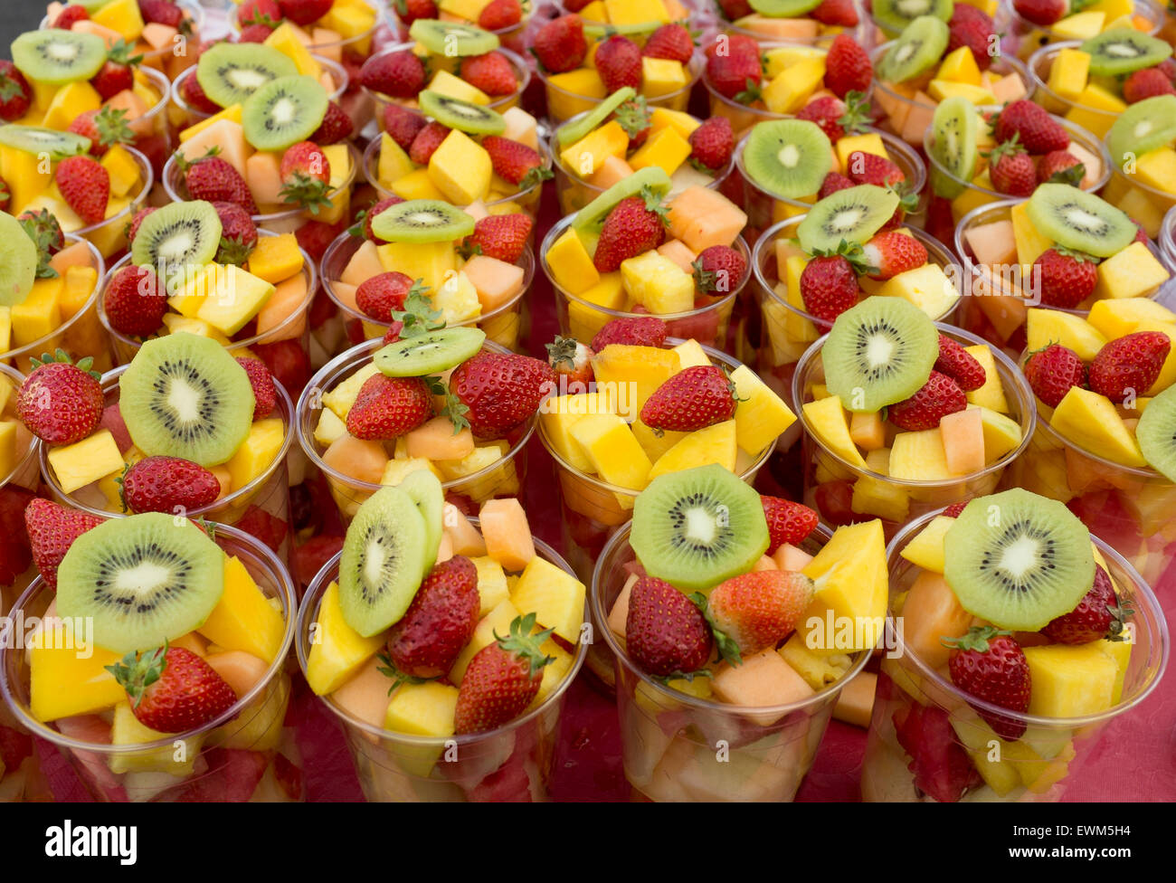 Fruit Cocktails on sale at market stall in Brick Lane London Stock ...