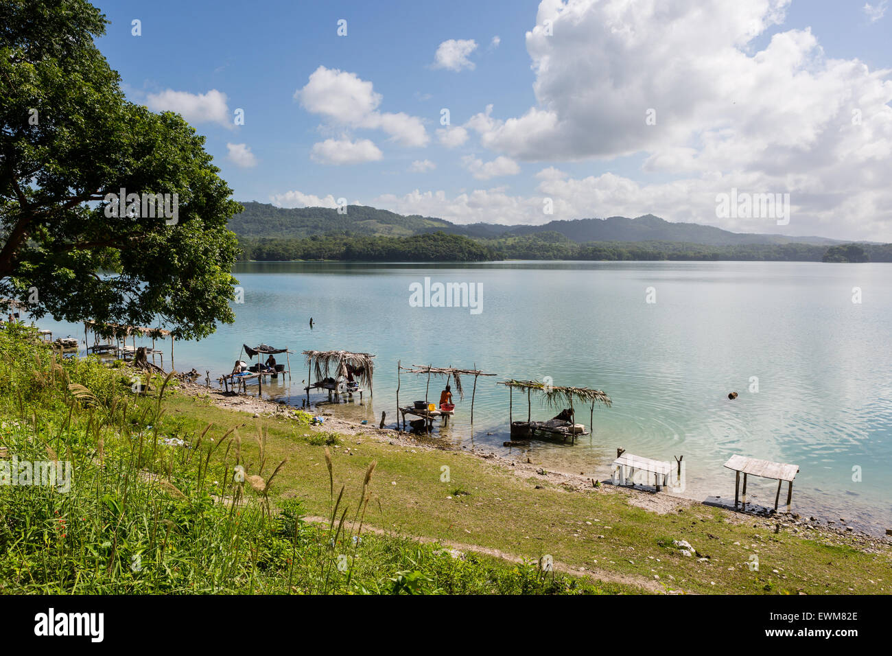Local villagers do laundry at stations in Laguneta Macanche, Guatemala ...