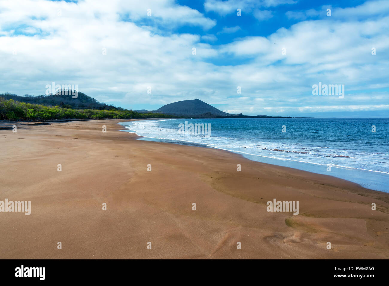 Wide sandy beach on Santiago Island in the Galapagos Islands Stock ...