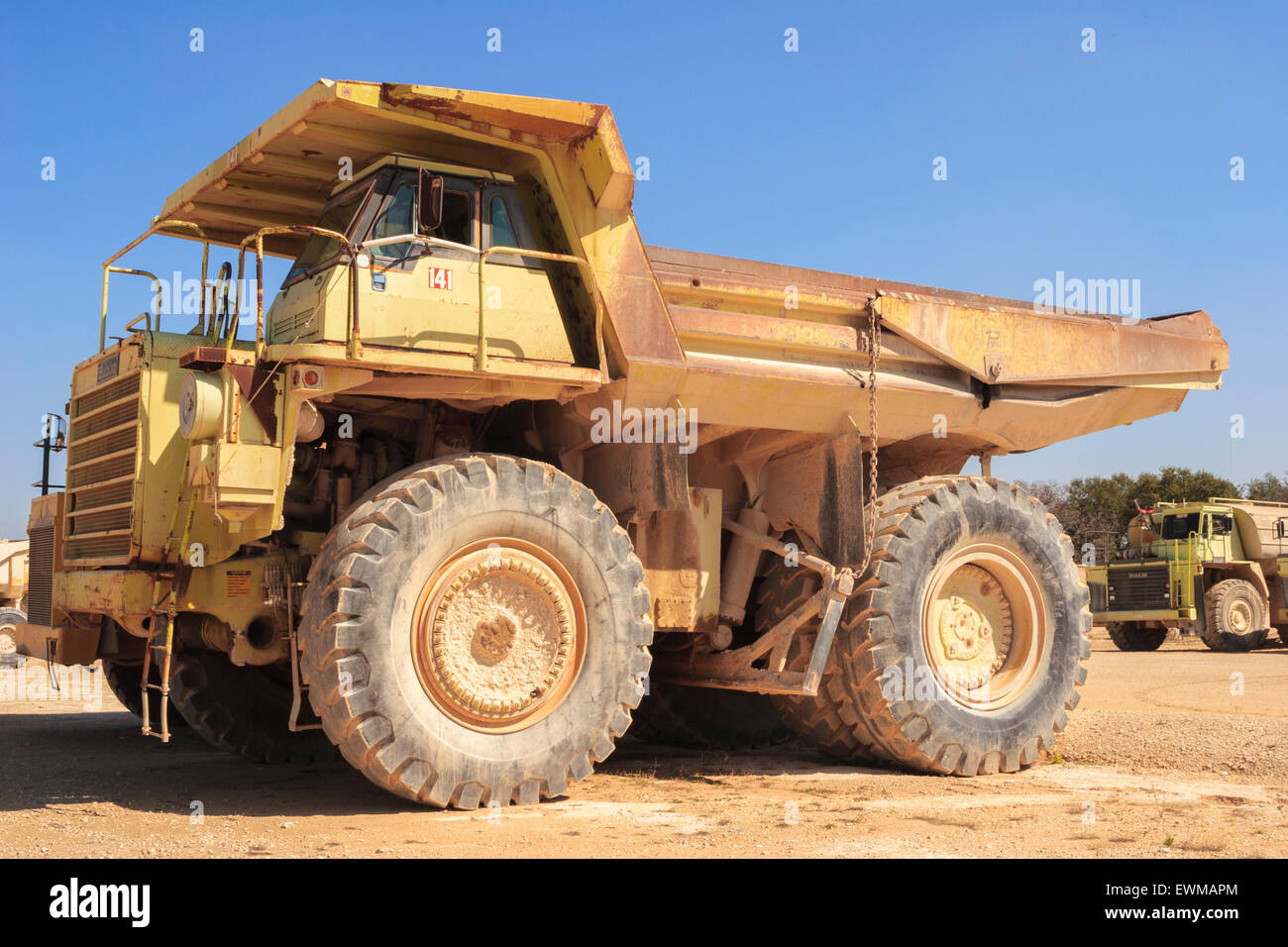 Large yellow Euclid dump truck used to haul material in rock quarry ...