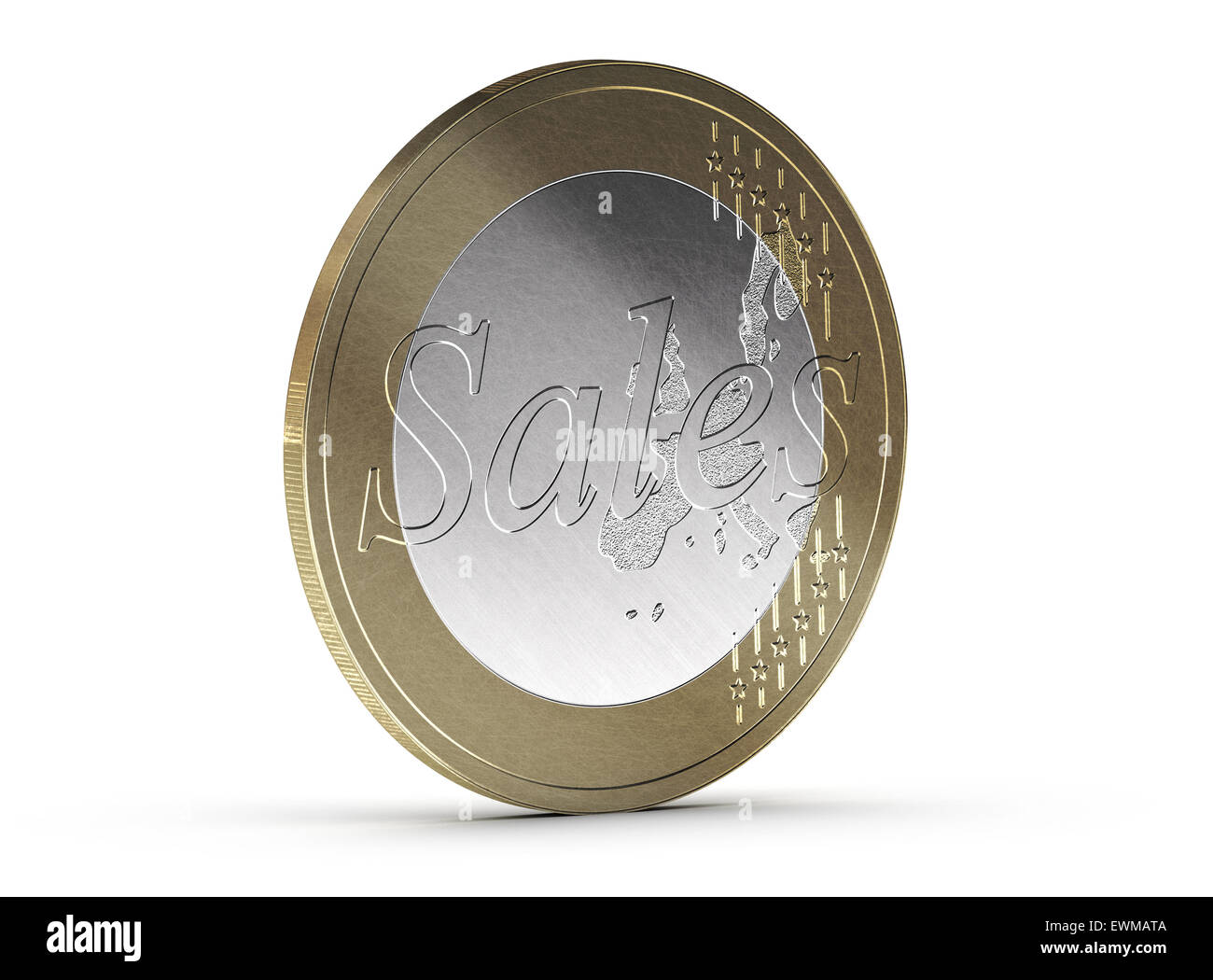 Sales euro coin over white background with shadow and scratches ...
