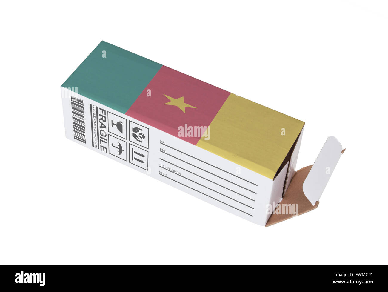 Concept of export, opened paper box - Product of Cameroon Stock Photo ...