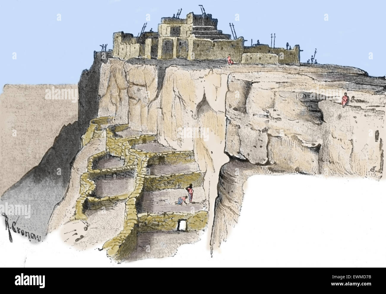 Native American. The Hopi village of Walpi. Tusayan province. Engraving ...