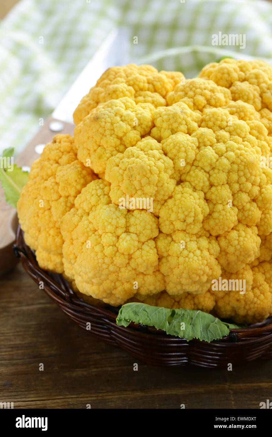 yellow broccoli on a wooden table, rustic still life Stock Photo - Alamy
