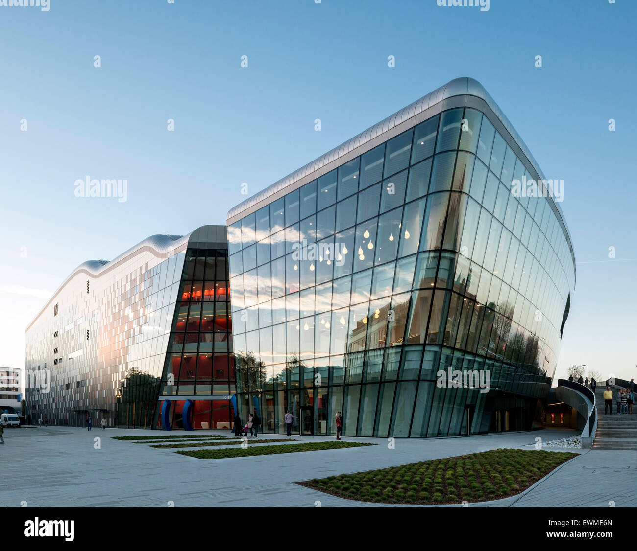 Glass facade with reflections. ICE Krakow Congress Center, Kraków ...