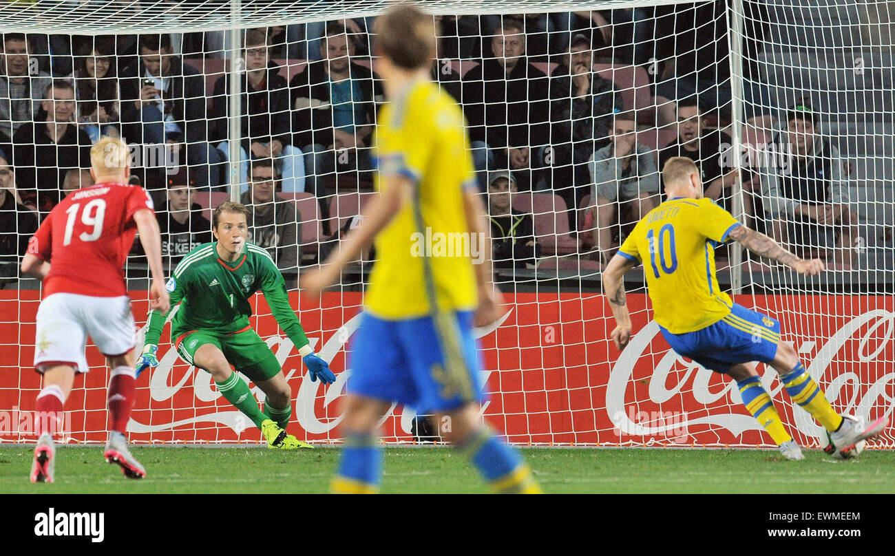 From left Jens Jonsson of Denmark, goalkeeper Jakob Busk Jensen of ...