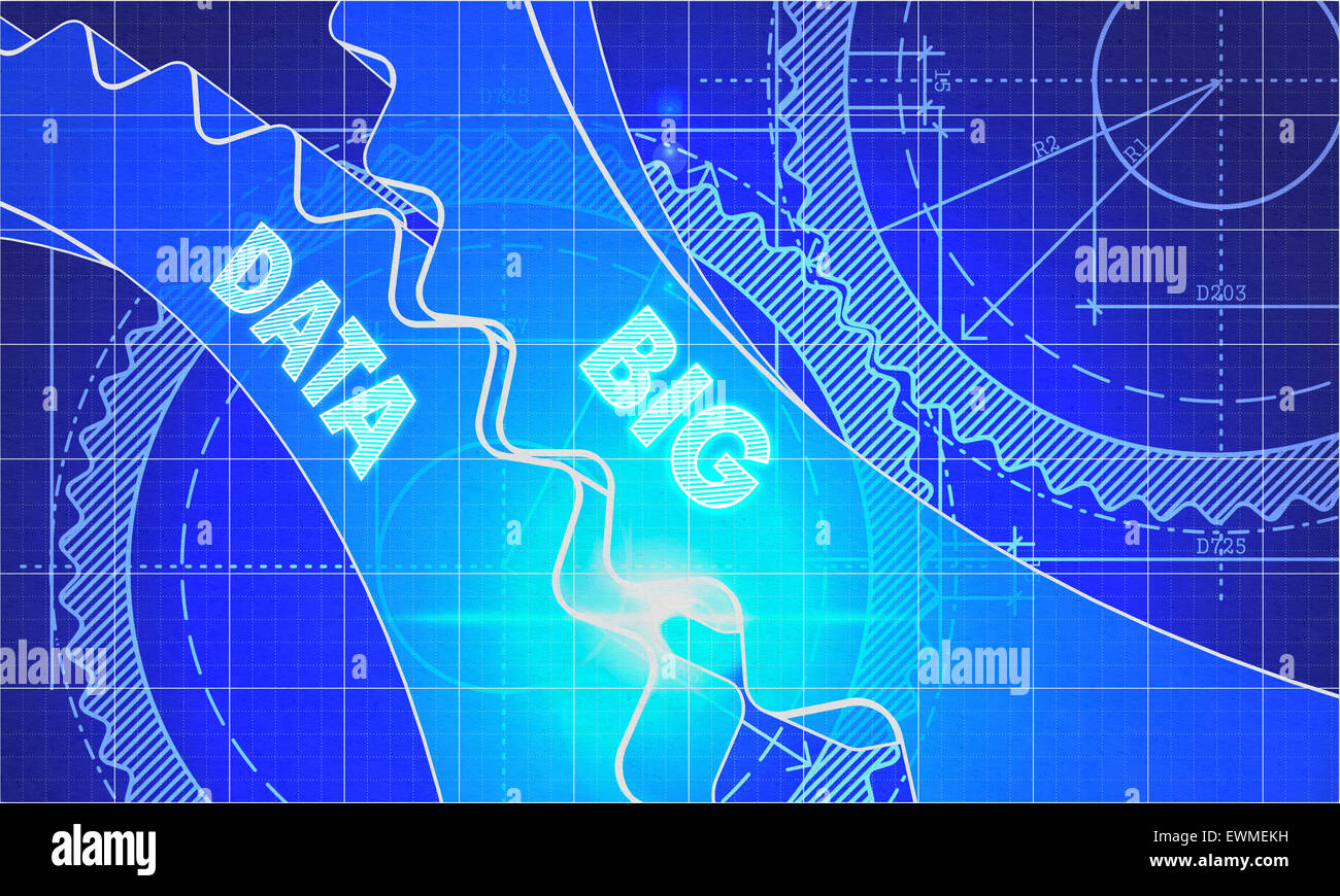 Big Data on Blueprint of Cogs Stock Photo - Alamy