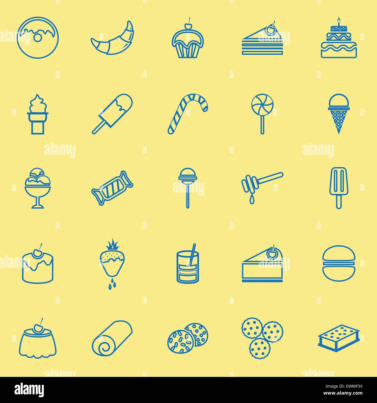 Dessert line icons on yellow background, stock vector Stock Vector ...