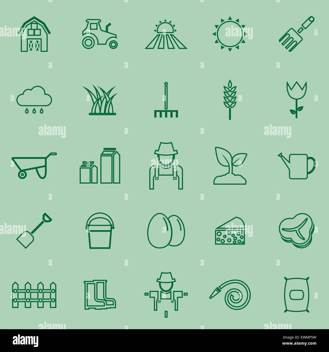 Farming line icons on green background, stock vector Stock Vector Image ...