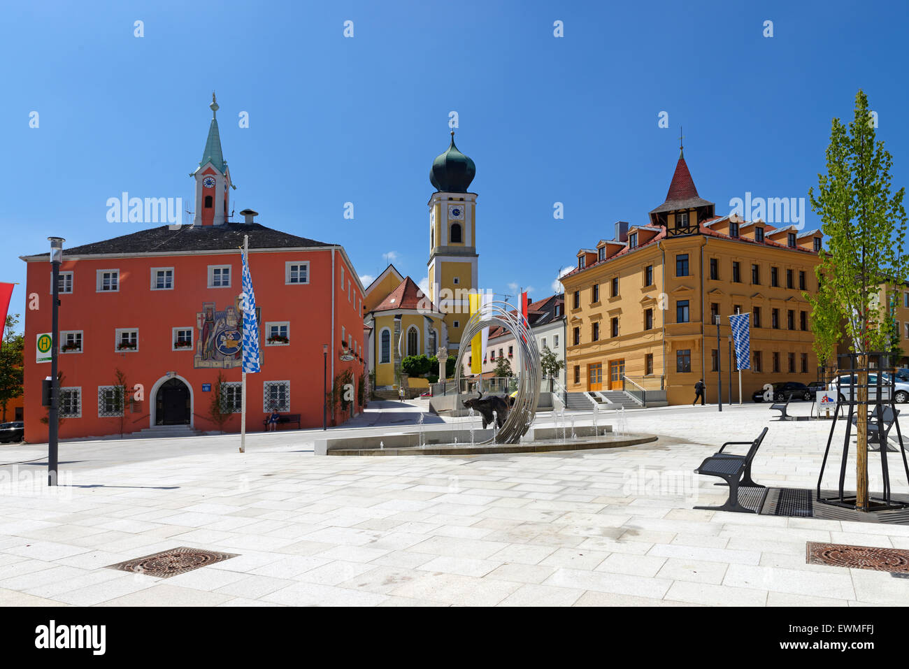 Town hall and parish church of St. John, town square, Hemau, Upper ...