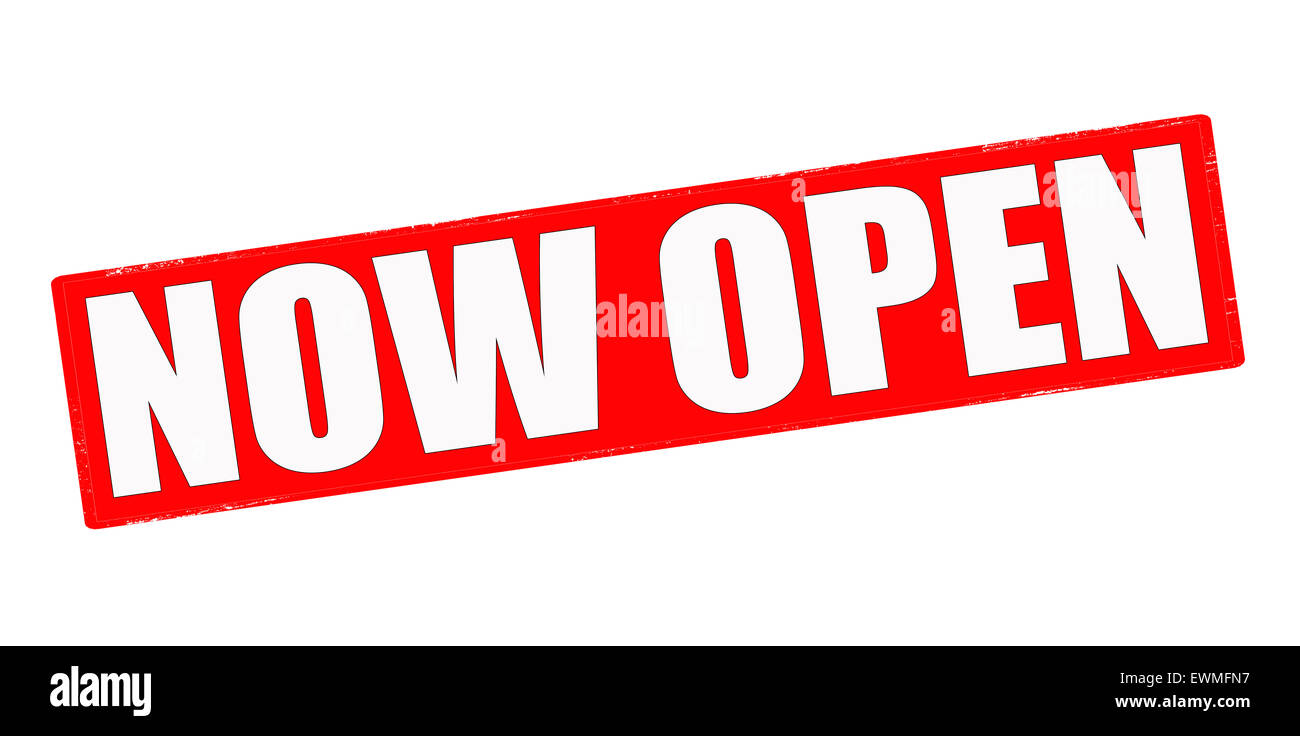 Stamp with text now open inside, illustration Stock Photo - Alamy