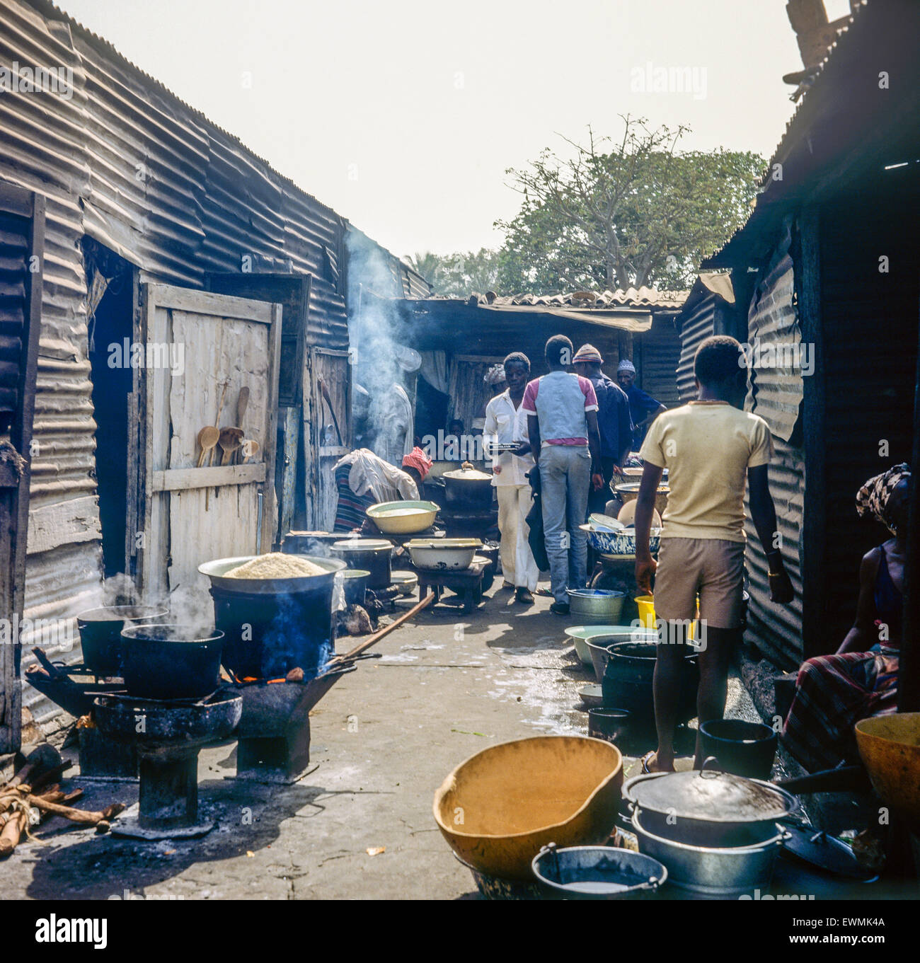 Open air restaurant's kitchen, Royal Albert market, Banjul, Gambia ...
