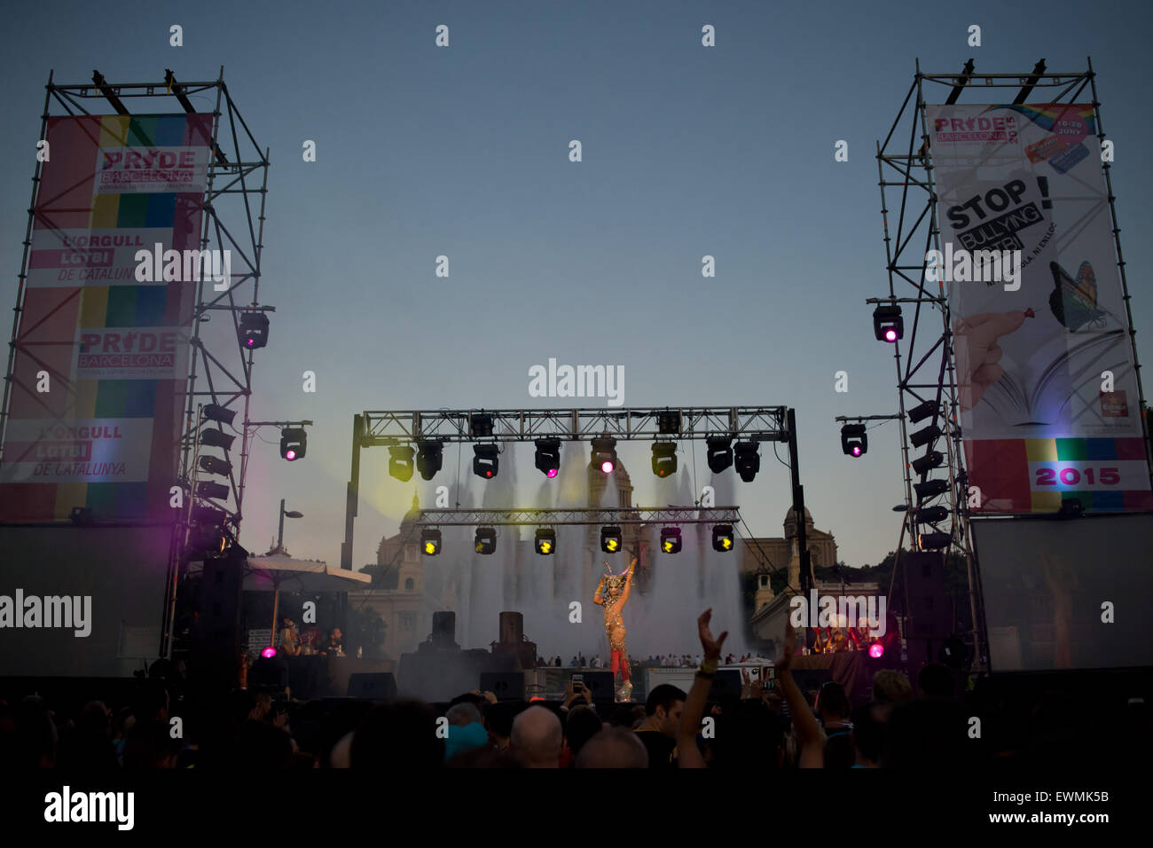 An artist performs on the stage set up on the occasion of the Gay Pride ...