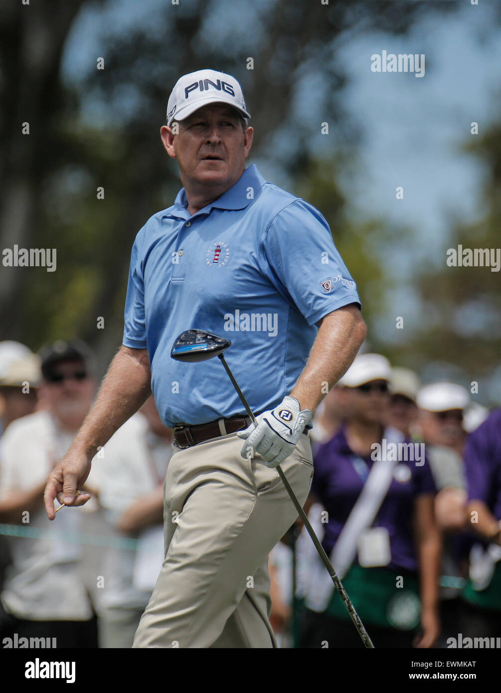 Sacramento, CA. 28th June, 2015. Jeff Maggert watch his ball down the ...