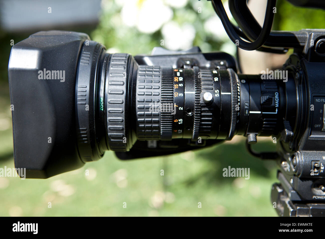 Camcorder Video camera lens detail over green background Stock Photo ...