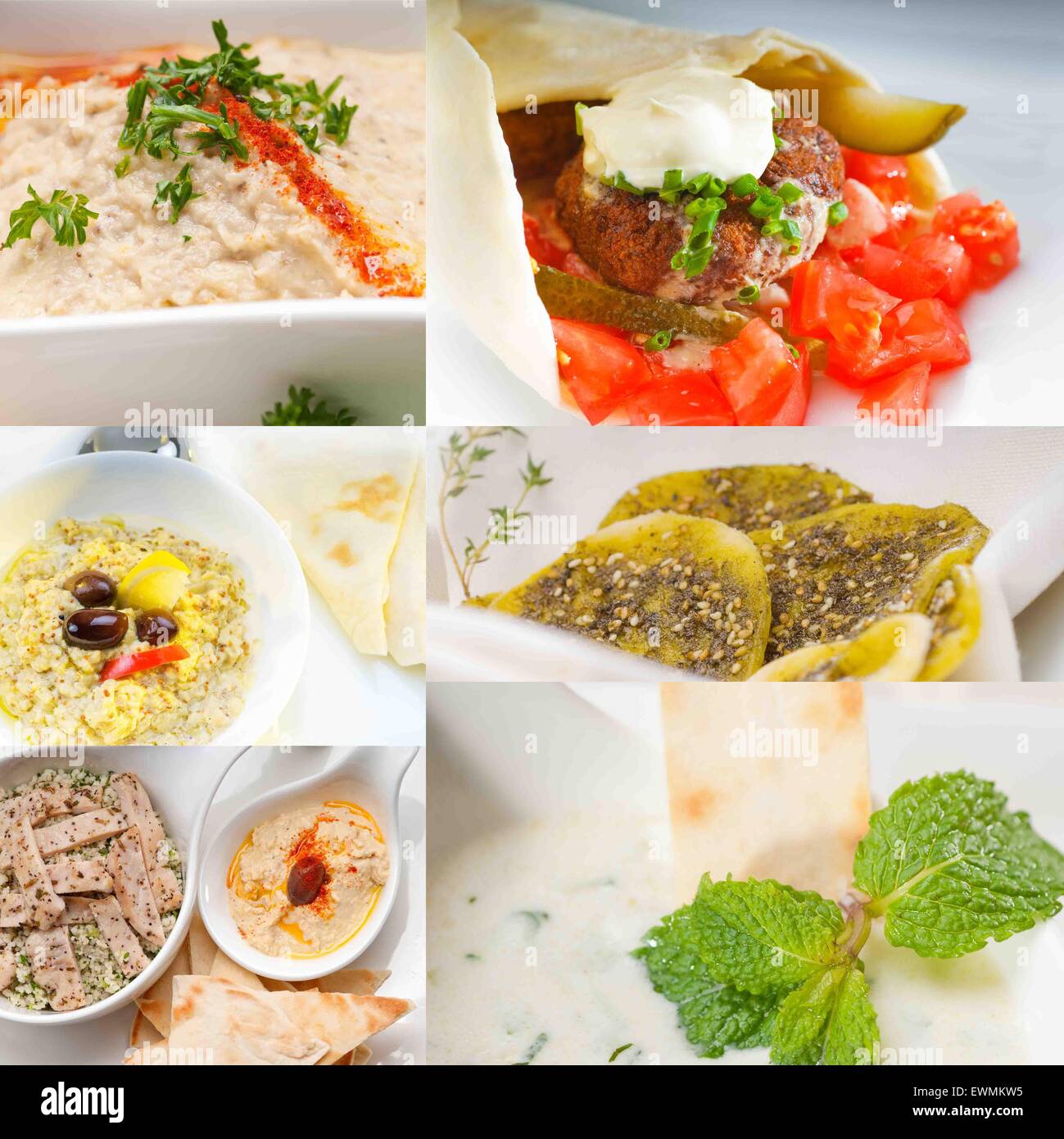 Arab middle eastern food collage collection on white frame Stock Photo ...