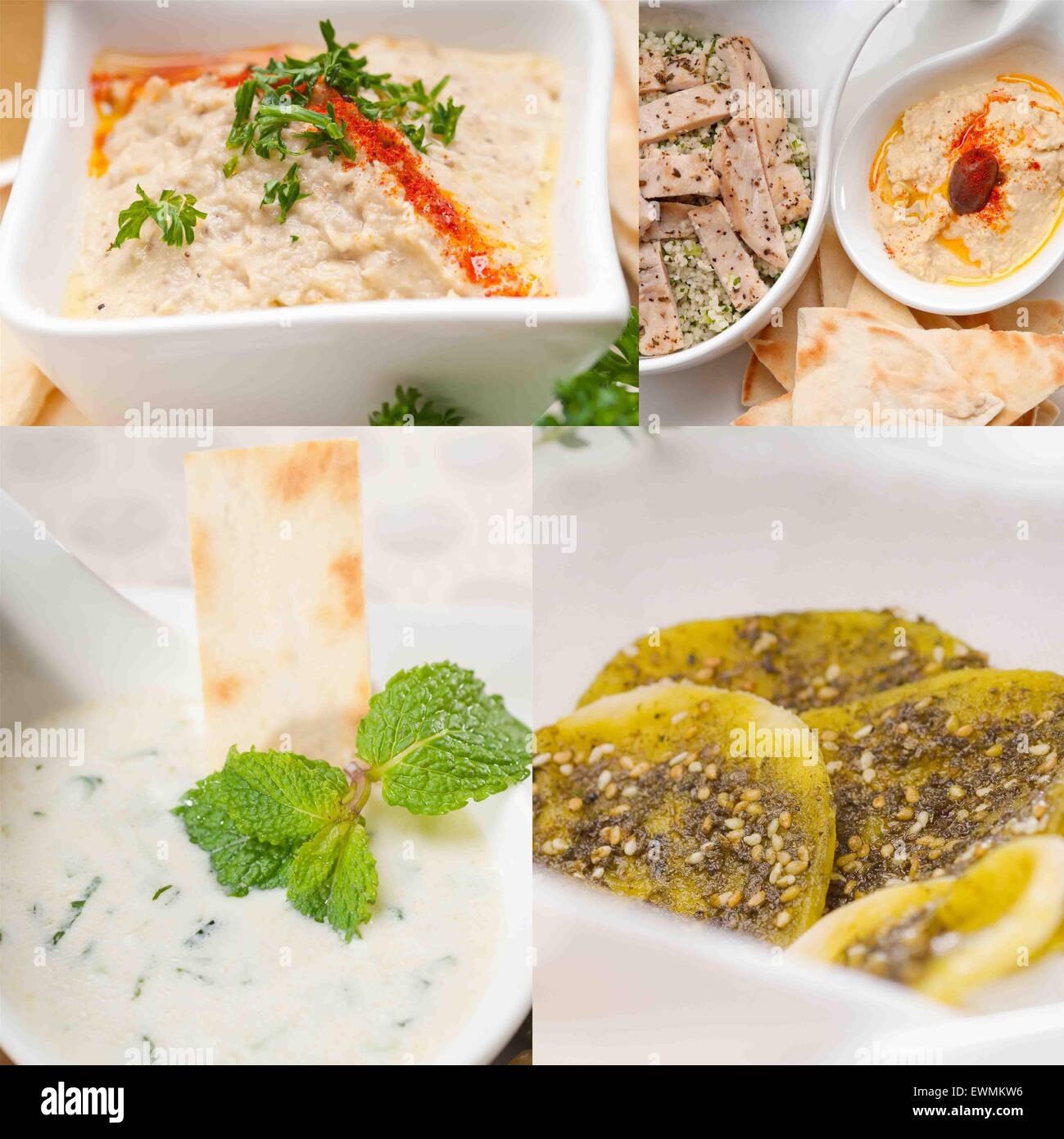Arab middle eastern food collage collection on white frame Stock Photo ...