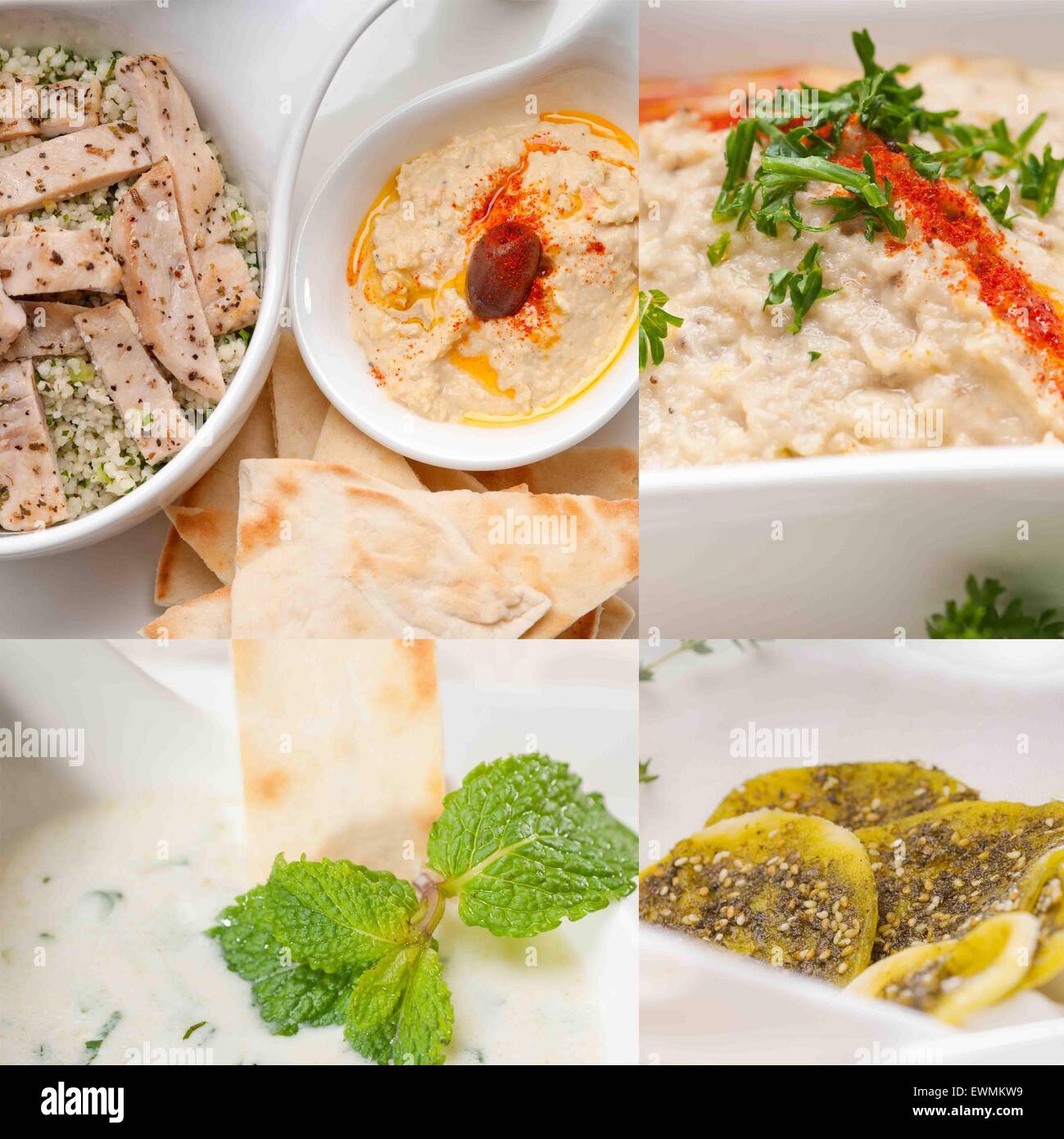 Arab middle eastern food collage collection on white frame Stock Photo ...