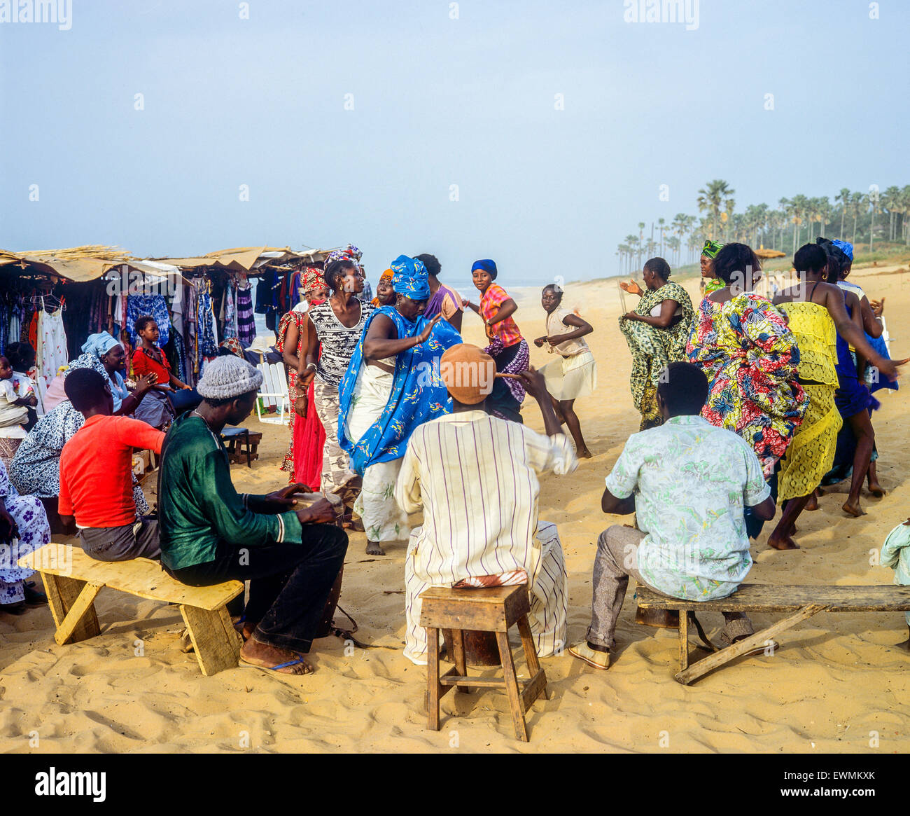 Gambian women dancing and musicians, Kotu beach, Gambia, West Africa ...