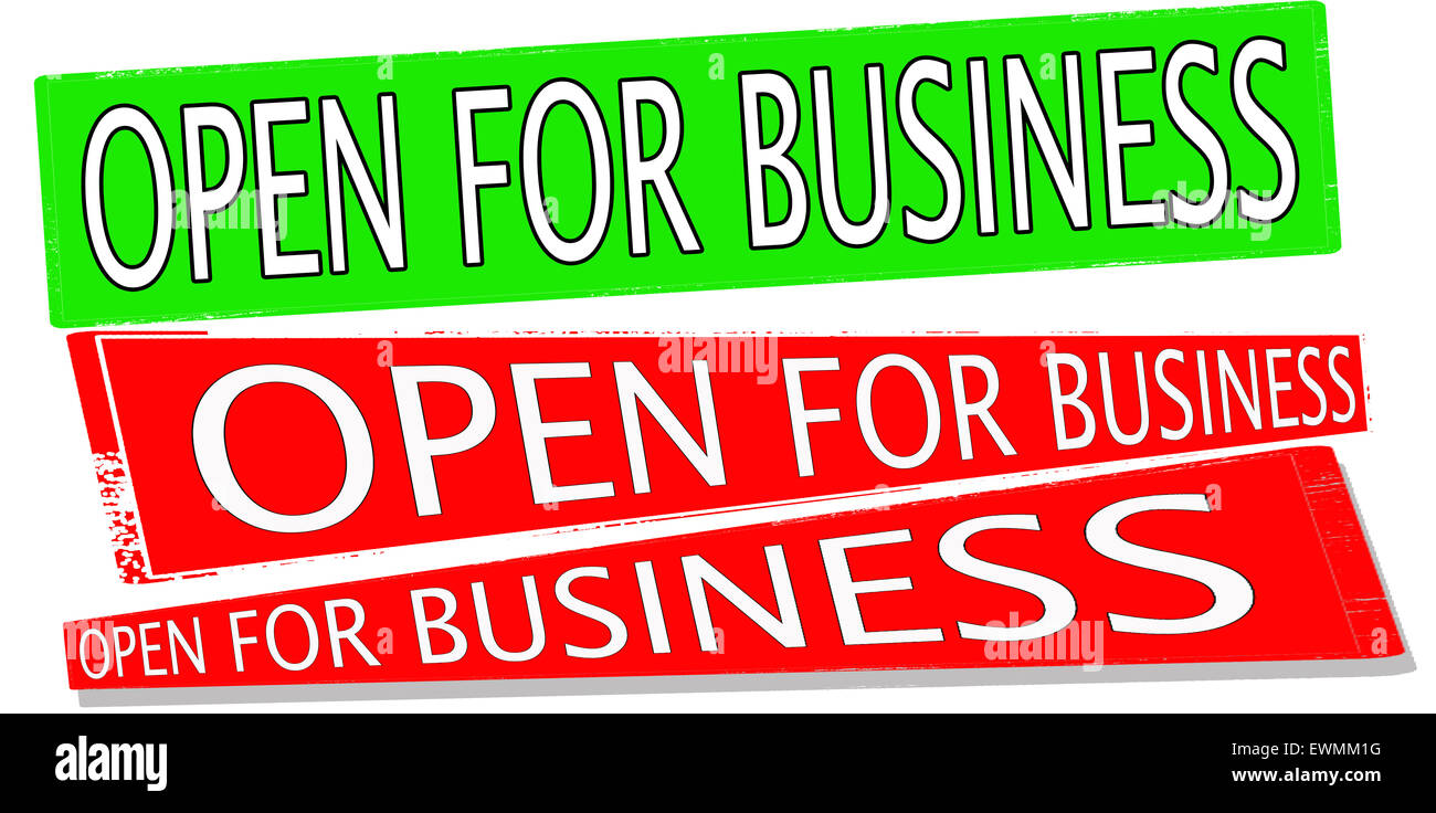 Stamp with text open for business inside, illustration Stock Photo - Alamy