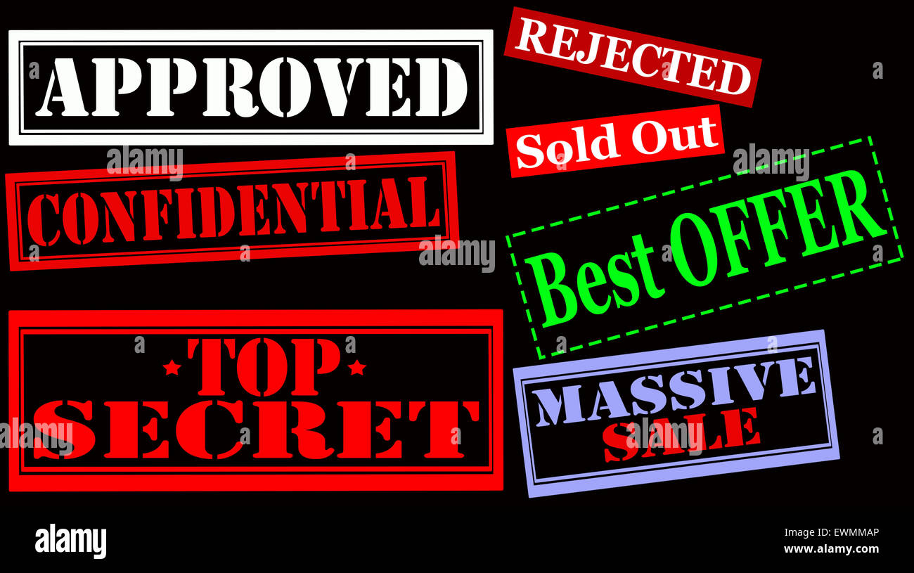 Set of stamps with different text inside, illustration Stock Photo - Alamy