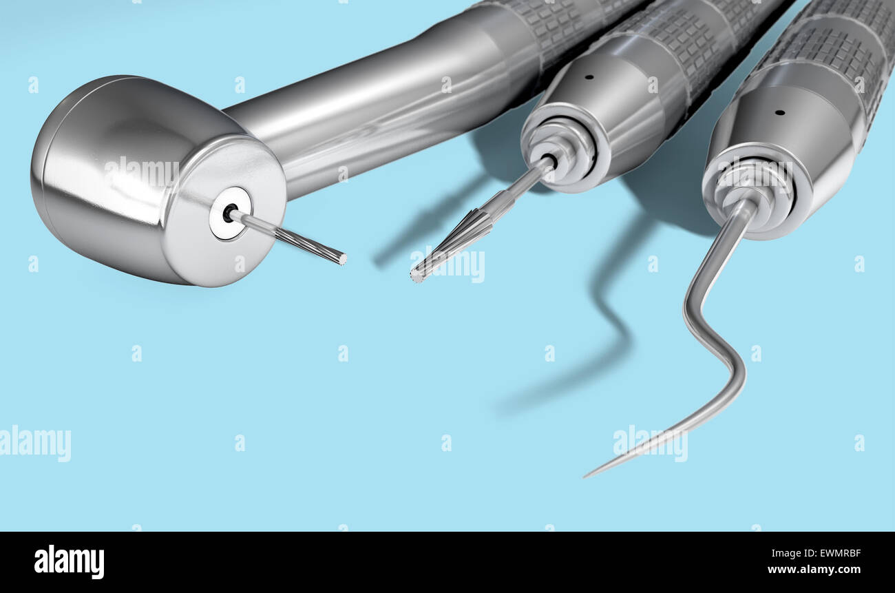 A set of steel dentists tools on an isolated studio background Stock ...