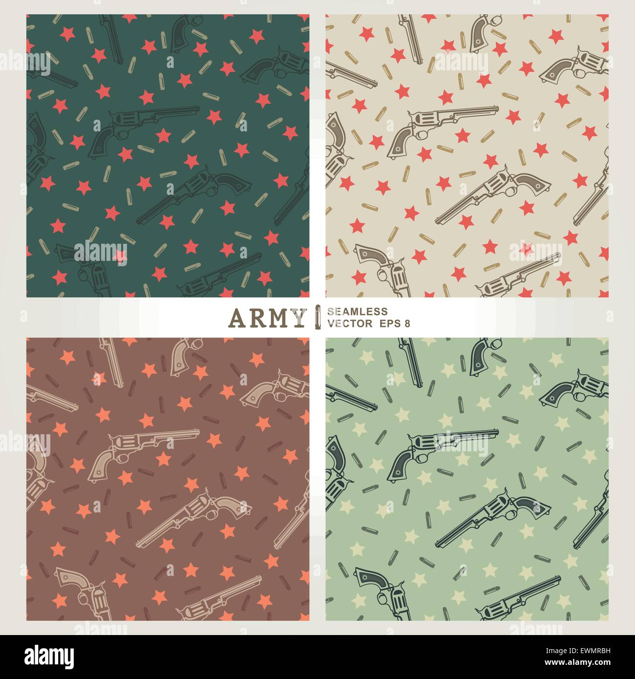 Seamless pattern with star, pistols, bullets. Military background ...