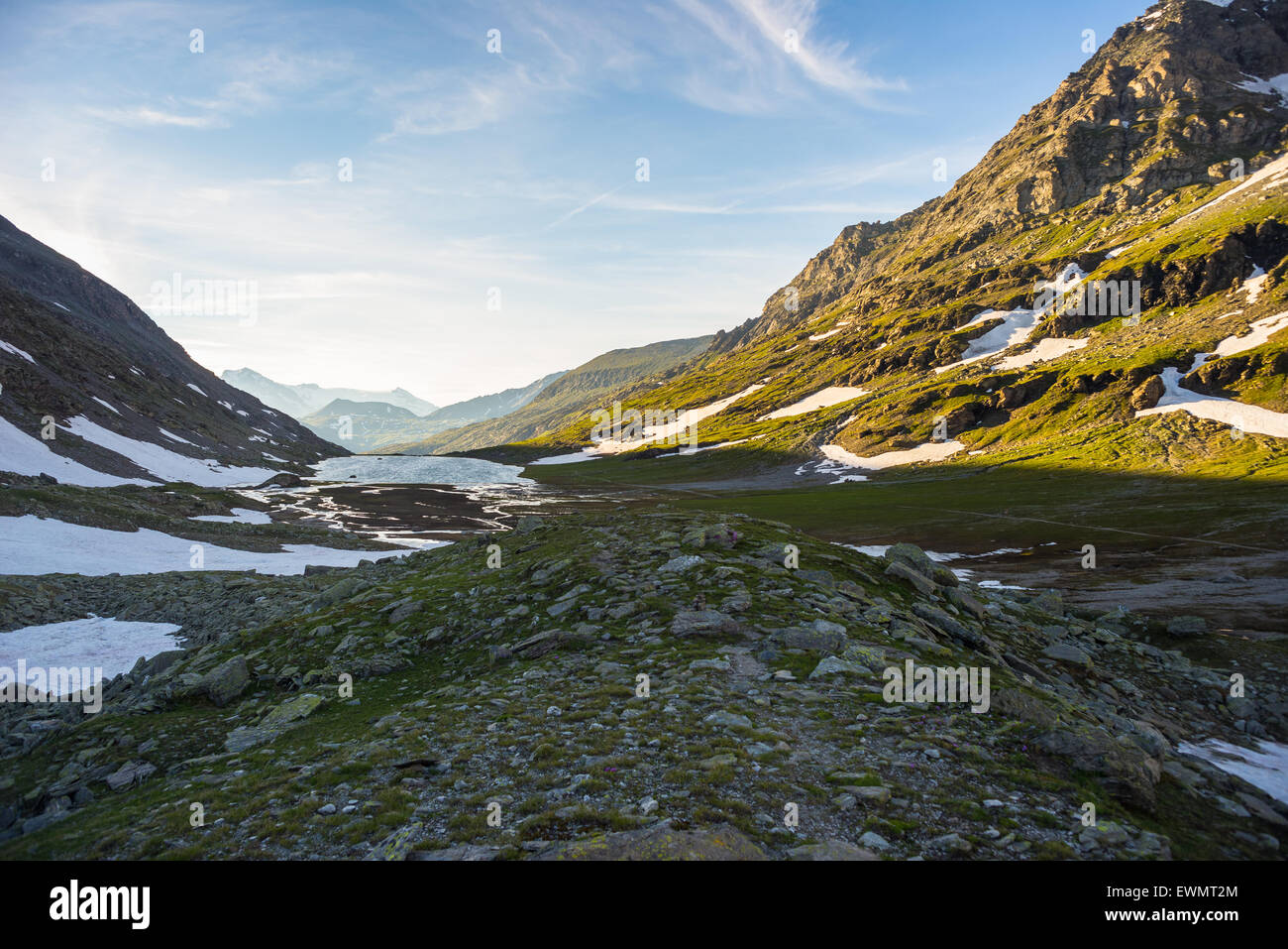 High altitude alpine lake in idyllic uncontaminated environment once ...