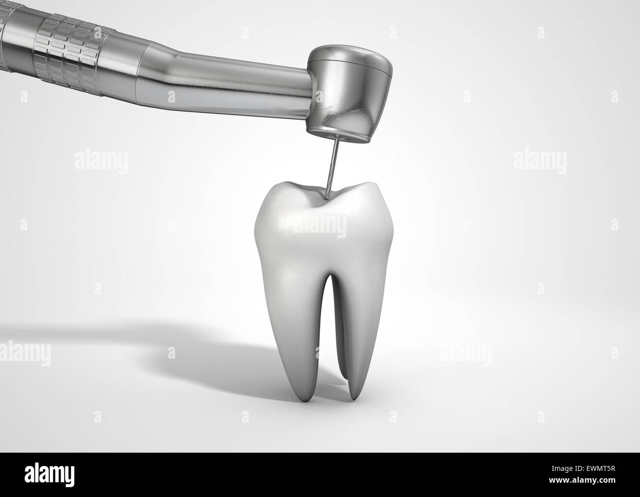 A closeup of a steel dentists drill probe performing an examination on ...