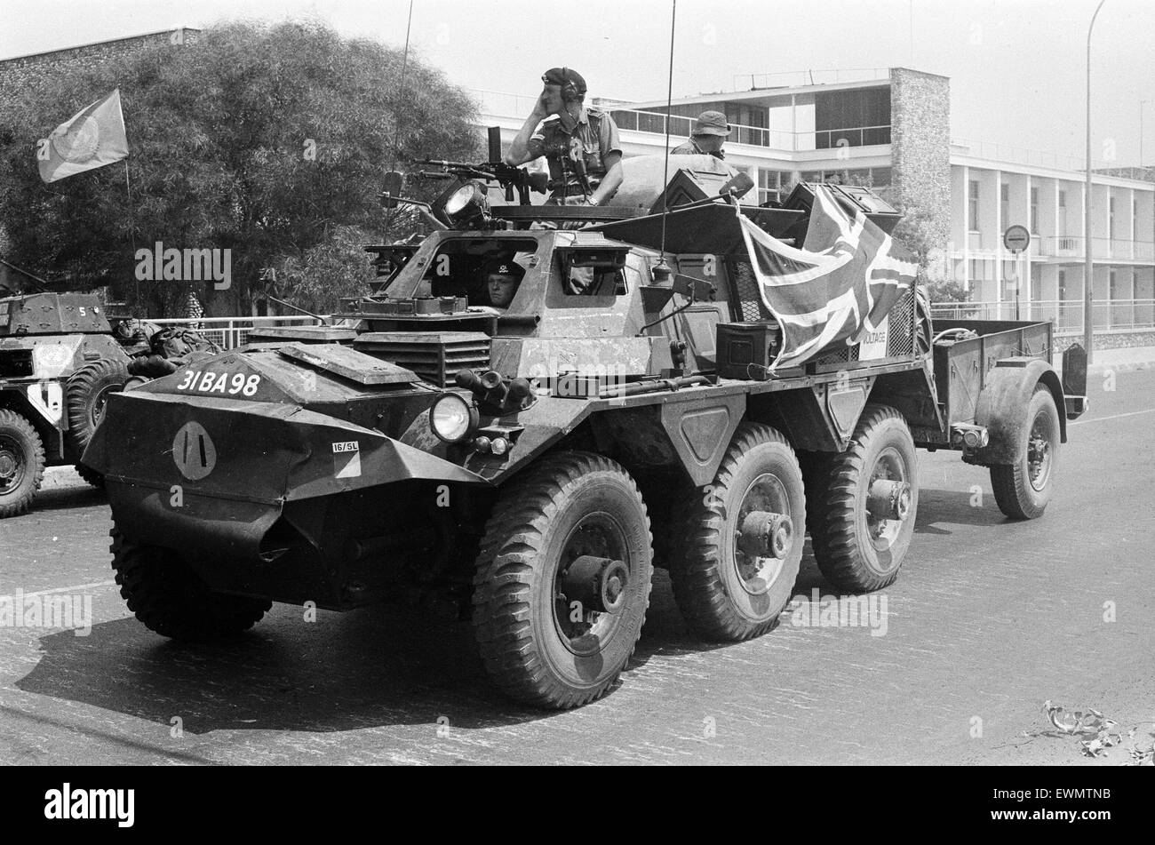The Turkish invasion of Cyprus. A British armoured car, draped with the ...