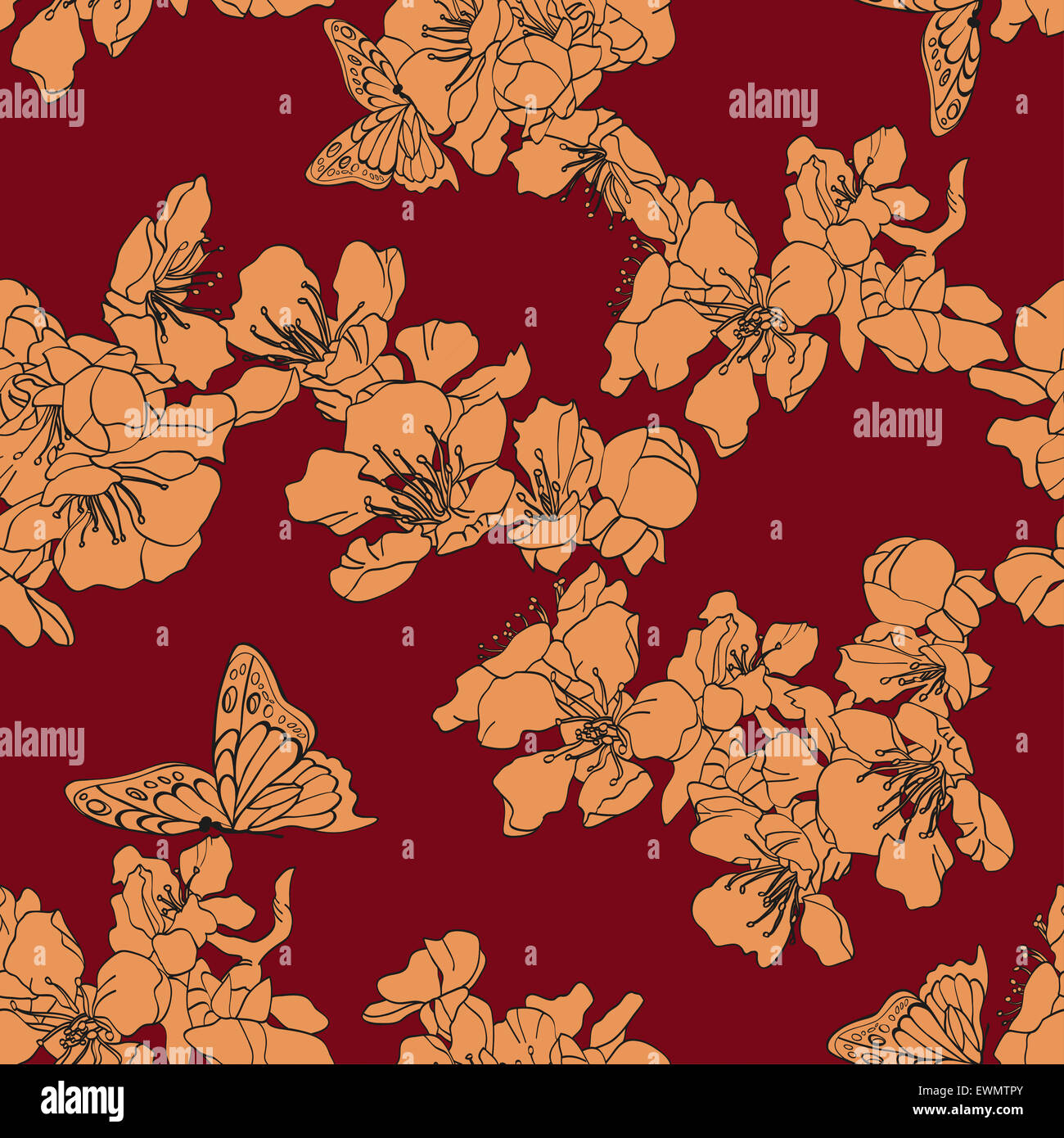 Seamless background with butterflies and blossom apricot. Elegant ...