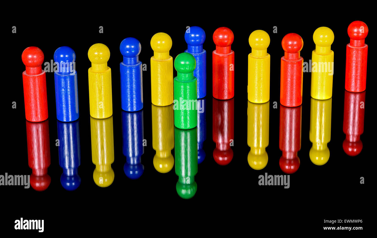 Colored pegs lined up with no segregation Stock Photo - Alamy
