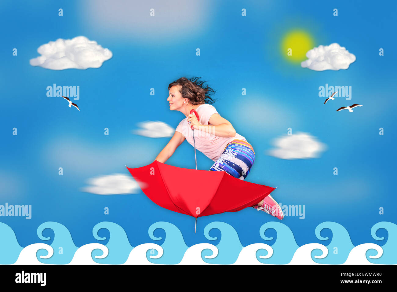 Cartoon flying woman hi-res stock photography and images - Alamy
