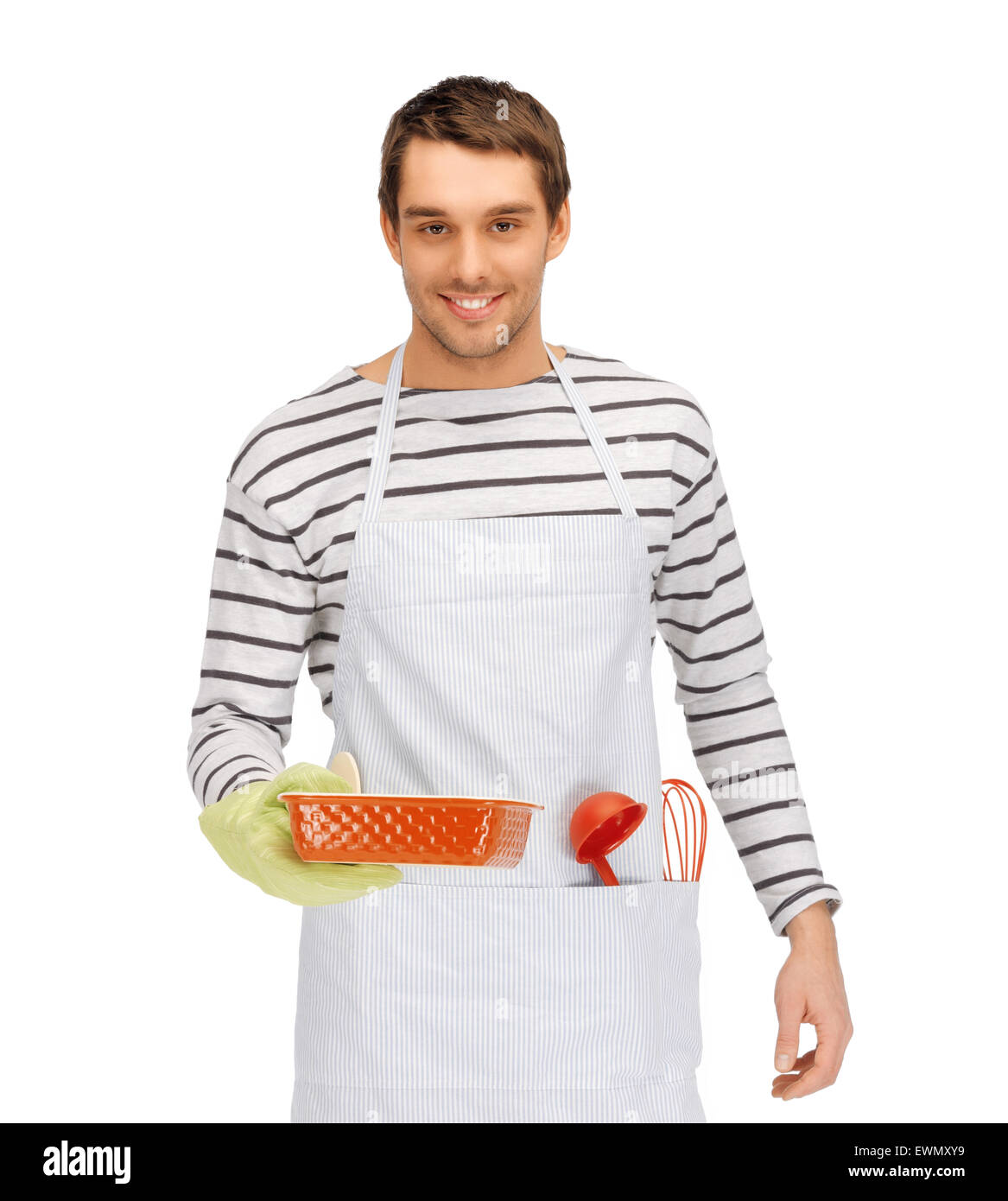 happy man or cook with baking and kitchenware Stock Photo - Alamy