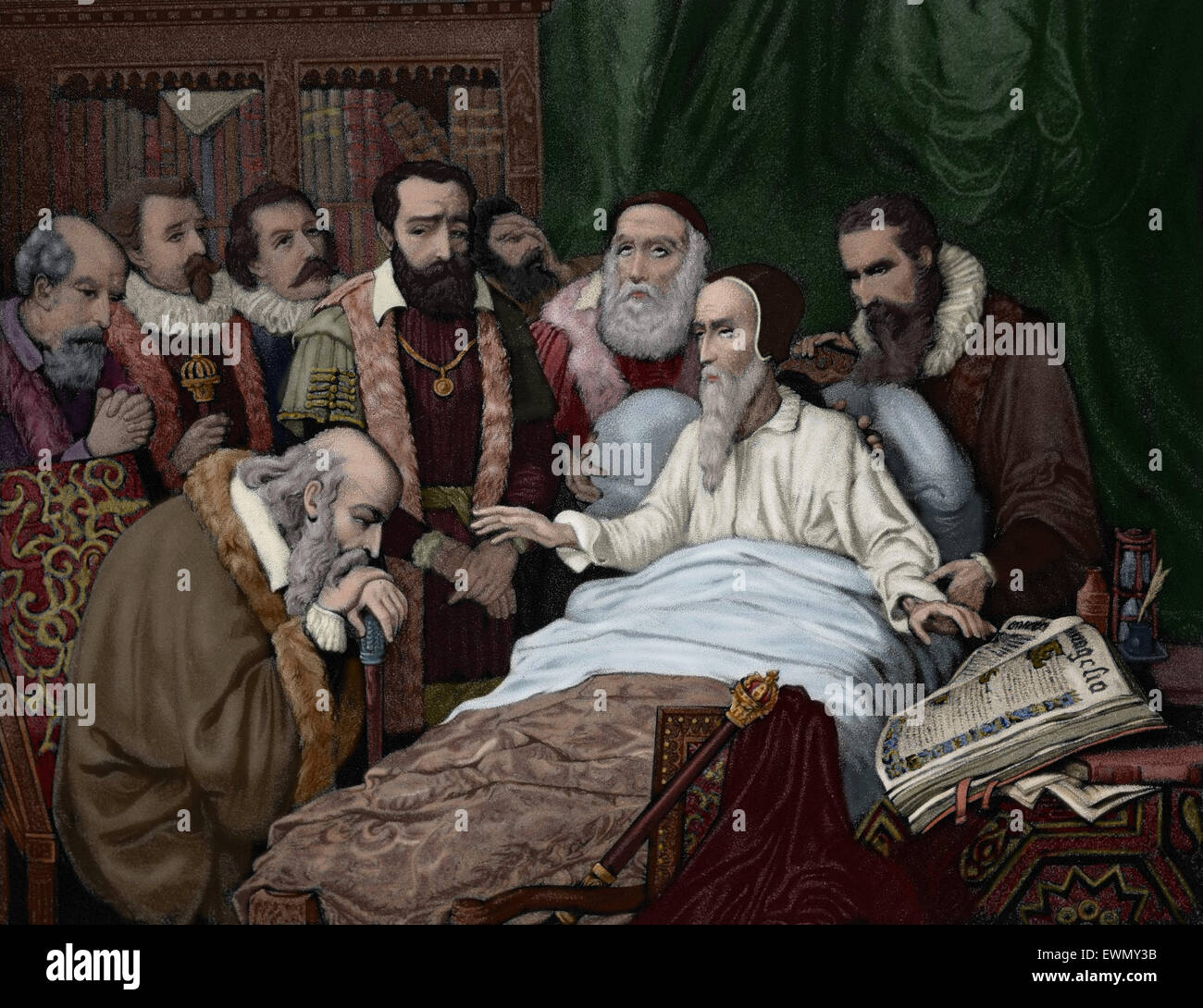 John Calvin (1509-1564). French theologian and reformer. Last moments ...