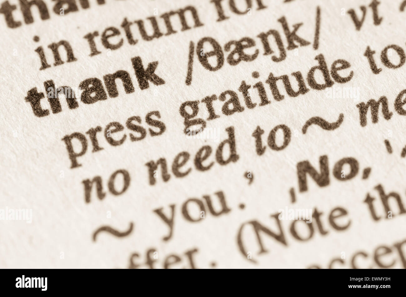 Definition of word thank in dictionary Stock Photo - Alamy