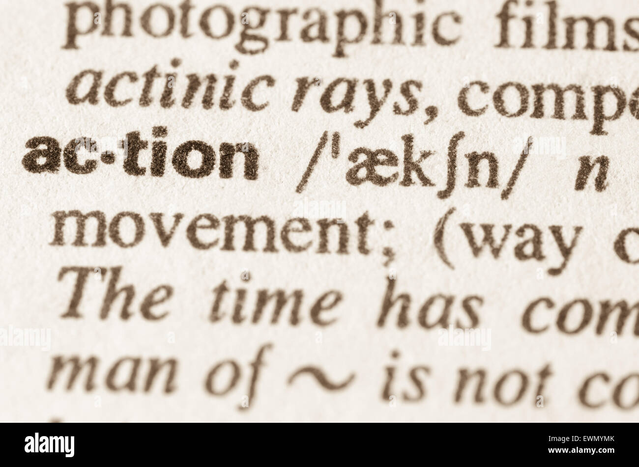 Definition of word action in dictionary Stock Photo - Alamy