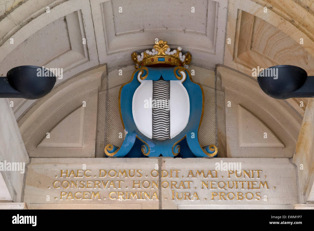 Coat of arms of the City of Delft and Latin inscription above the ...