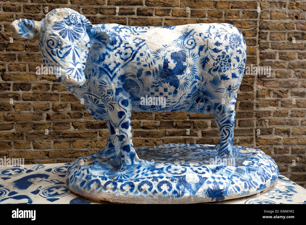 Cow sculpture in Delft Blue colors, in the city center of Delft, South ...