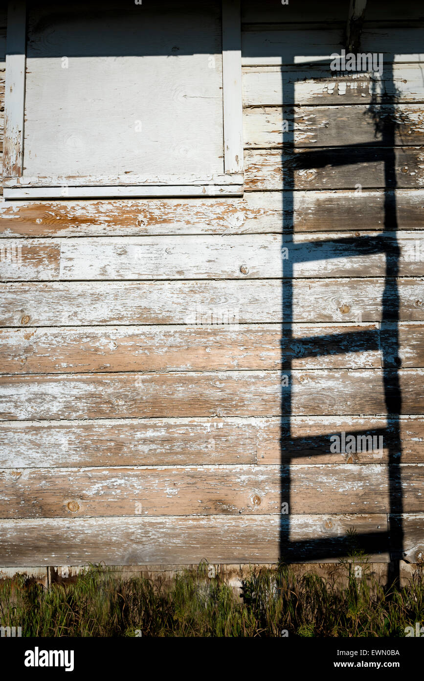 Old weathered building with ladder shadow Stock Photo - Alamy