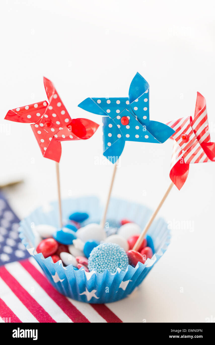 candies with pinwheel toys on independence day Stock Photo - Alamy