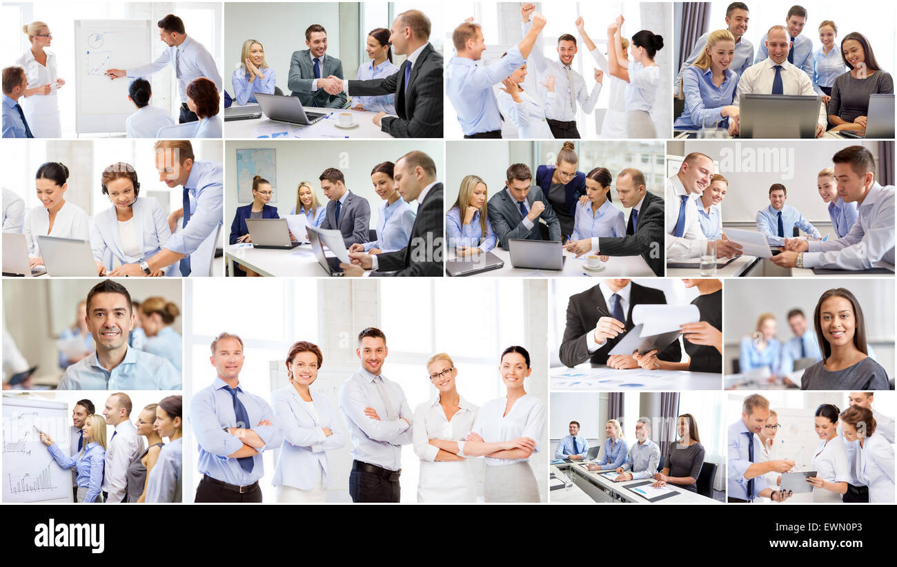 Collage business partners working in hi-res stock photography and ...