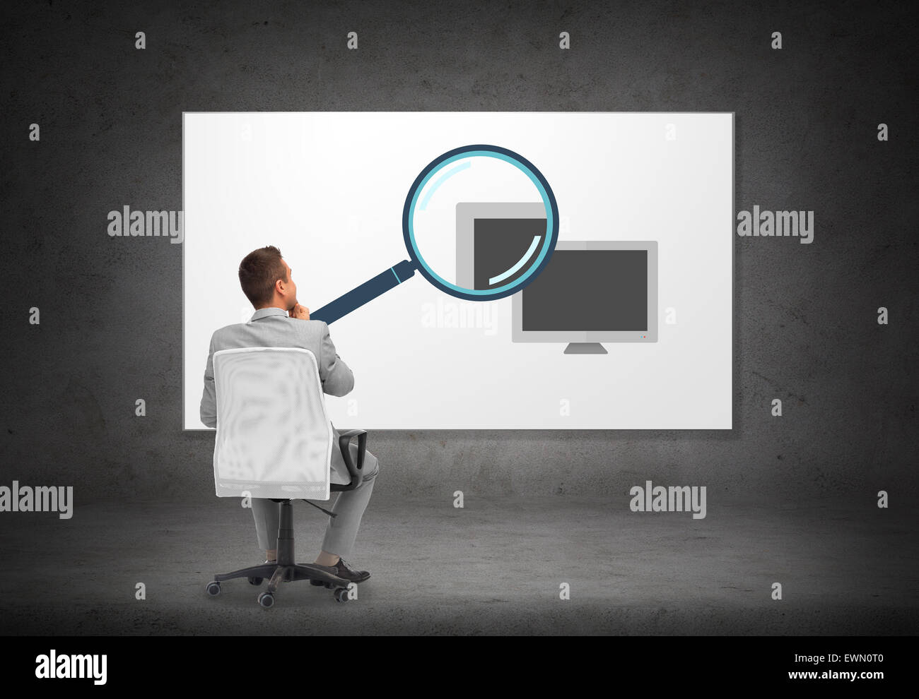 businessman over computer and magnifier on screen Stock Photo - Alamy