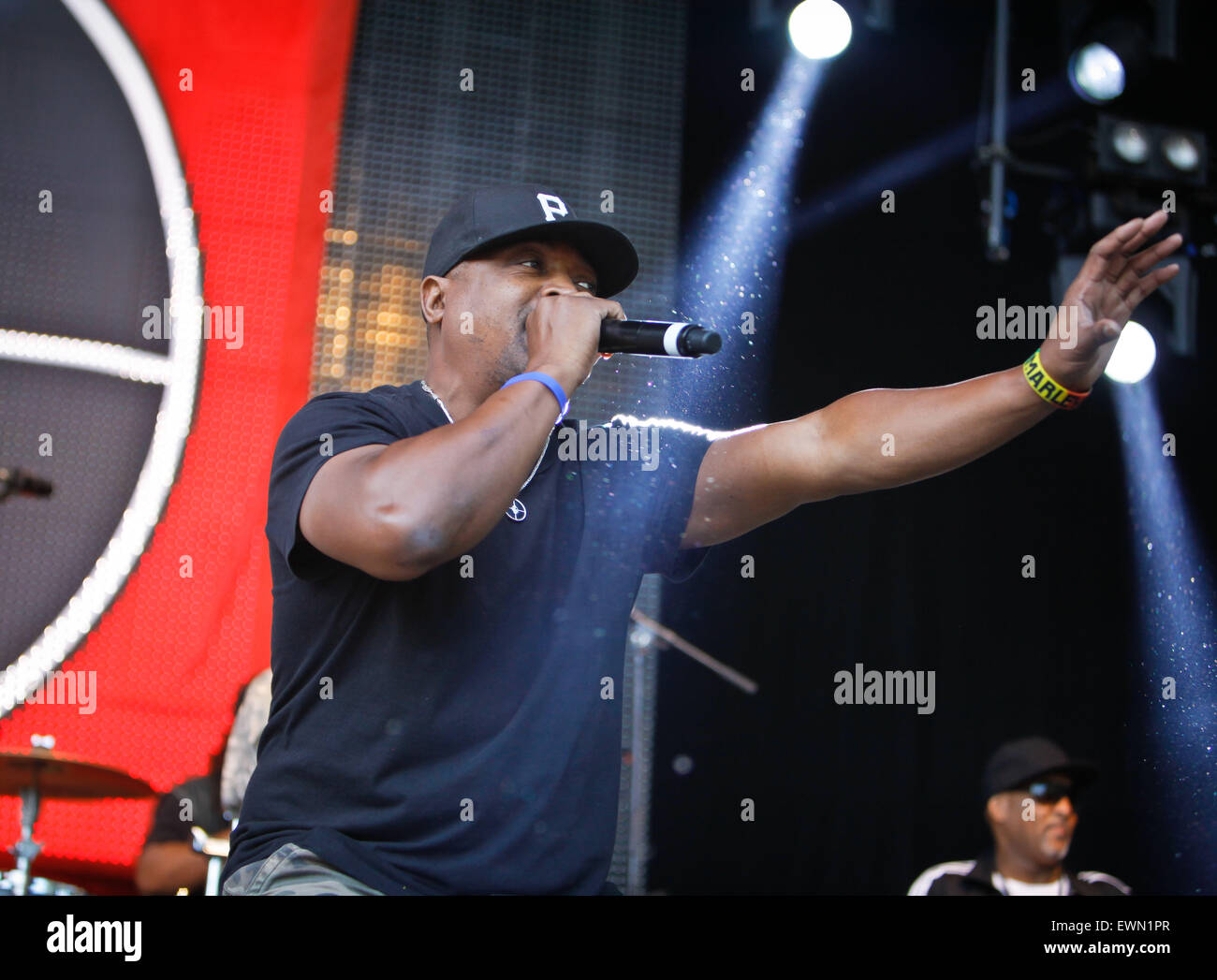 London, UK. 28th June, 2015. Public Enemy ( Chuck D, Flavor Flav, DJ ...