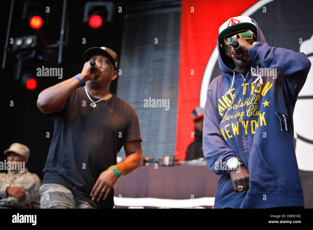 London, UK. 28th June, 2015. Public Enemy ( Chuck D, Flavor Flav, DJ ...