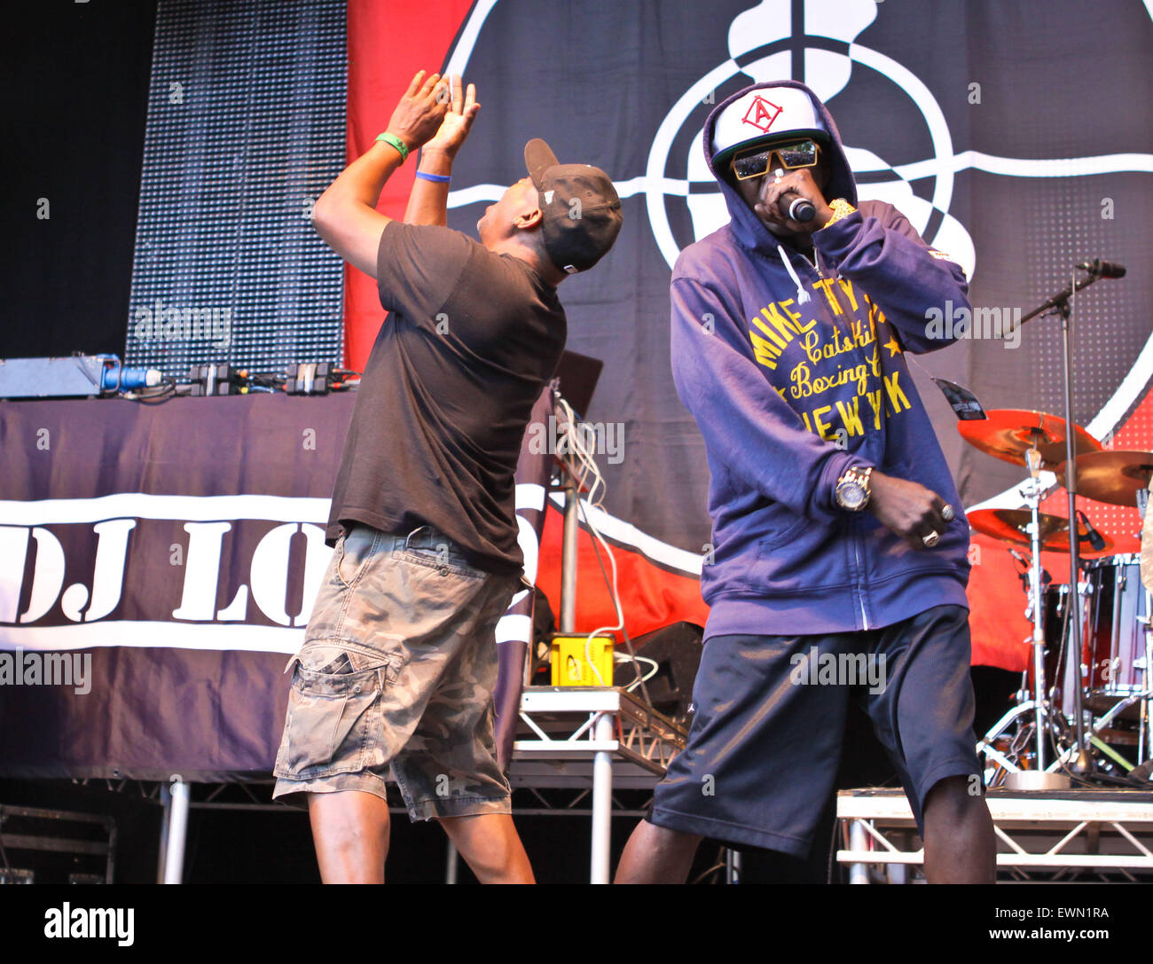 London, UK. 28th June, 2015. Public Enemy ( Chuck D, Flavor Flav, DJ ...
