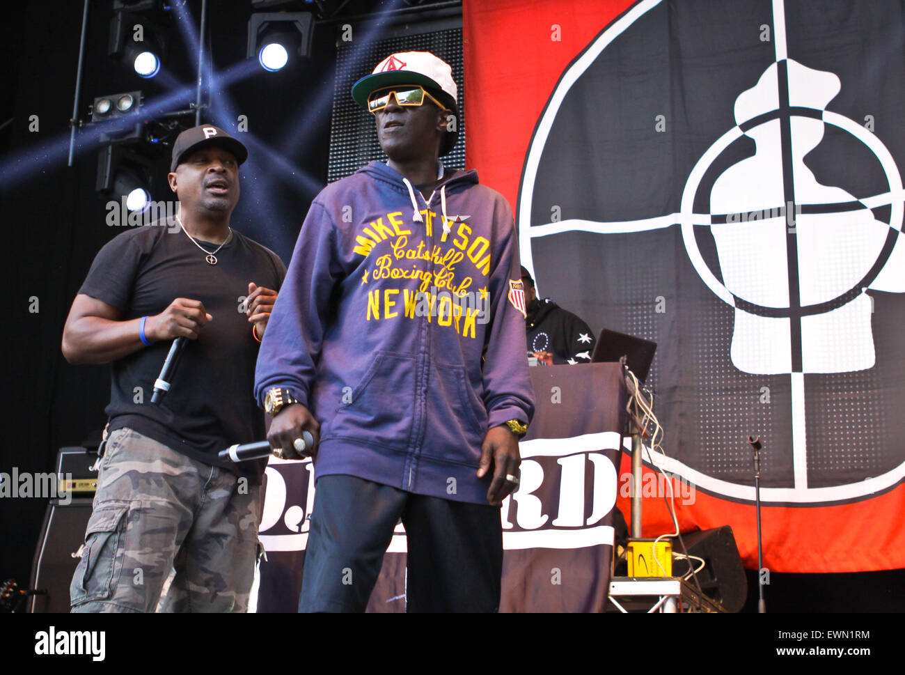 London, UK. 28th June, 2015. Public Enemy ( Chuck D, Flavor Flav, DJ ...