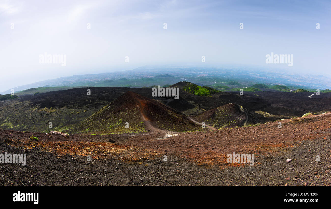 Mount Etna landscape with volcano craters in Sicily Stock Photo - Alamy