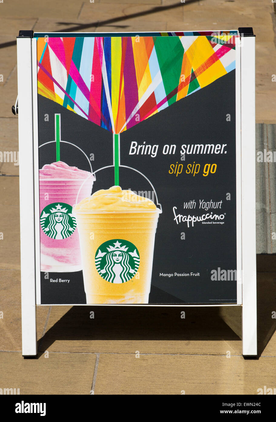 Starbucks Bring on Summer Frappuccino Sign Stock Photo - Alamy