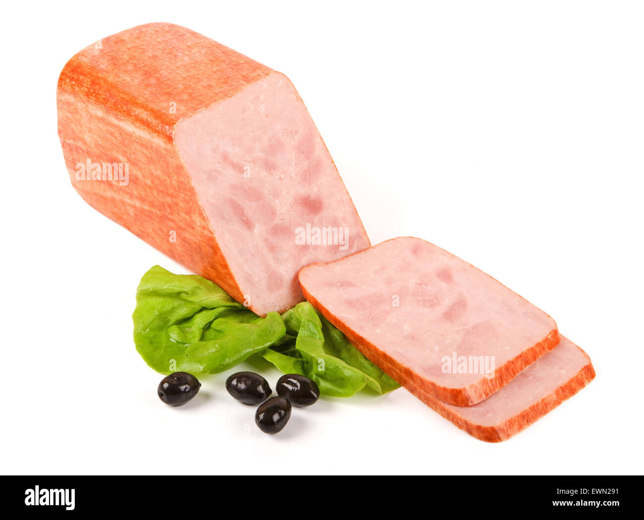Pressed ham and slices with olive decoration Stock Photo - Alamy